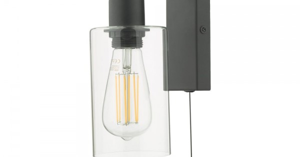 61766-004 Clear Glass & Black Single Wall Lamp